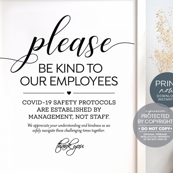 Be Kind to Staff Sign - Etsy