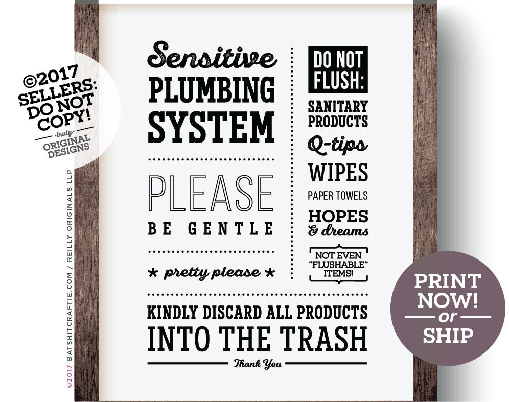 Sensitive Plumbing Bathroom Sign Ready to Ship or Print | Etsy