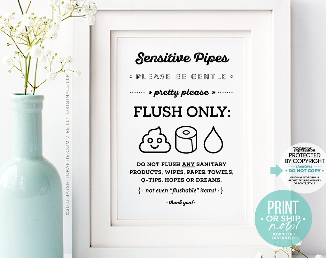 Cute Sensitive Pipes Emoji Printable Sign ~ Please Be Gentle, Flush ...