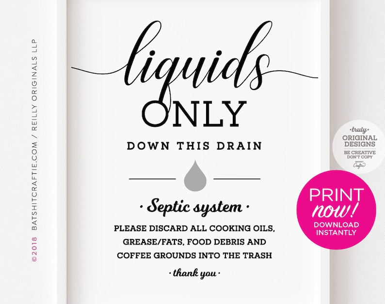 Liquids Only Down This Drain Printable Septic System Sign - Etsy