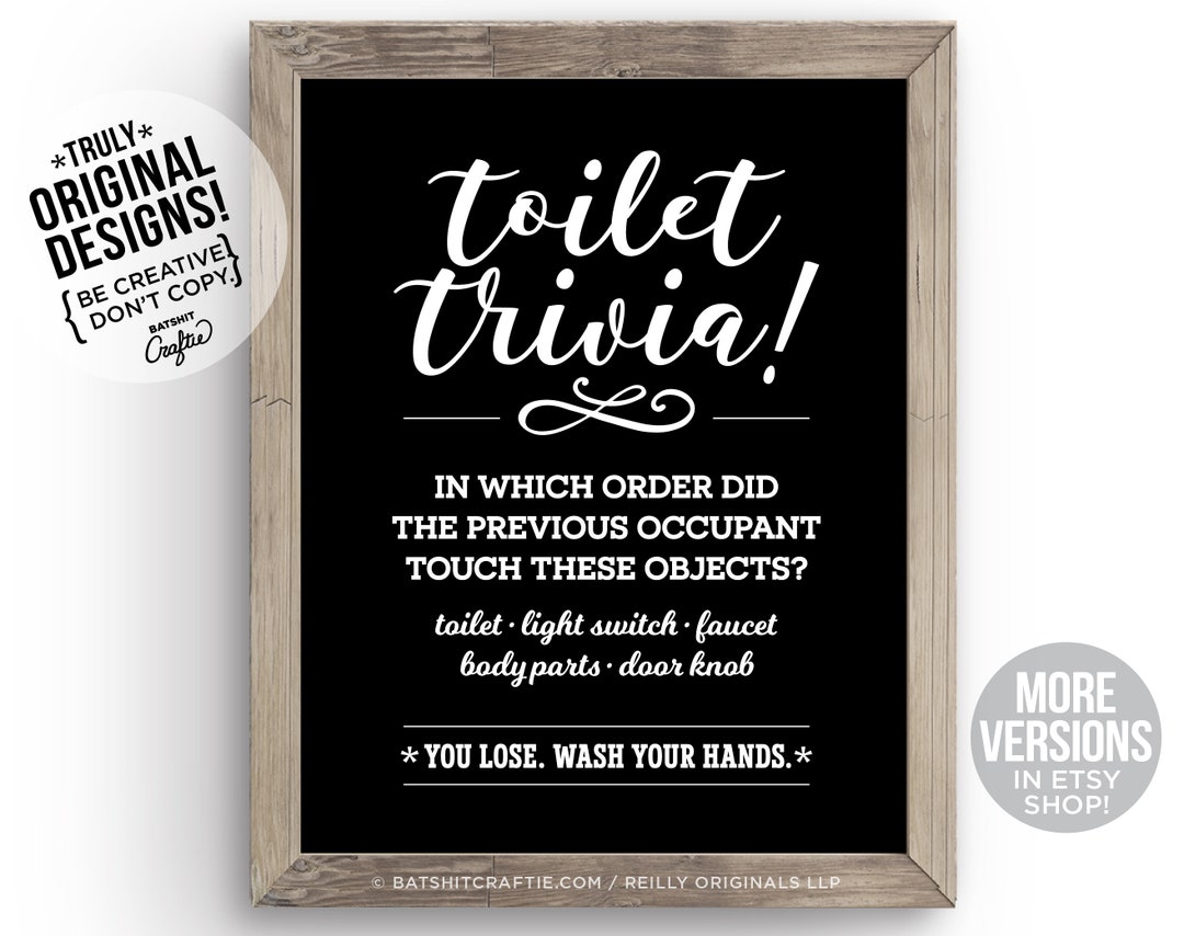 Printable Funny Bathroom Sign Toilet Trivia Wash Your Hands Wall Art ...