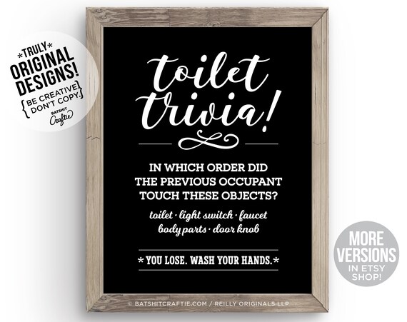 Printable Funny Bathroom Sign Toilet Trivia Wash Your Hands | Etsy Canada