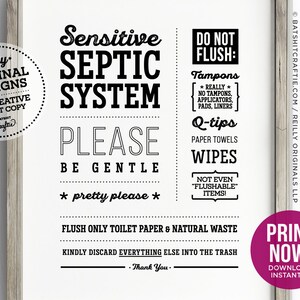 Septic System Sign PRINTABLE Art ~ Cute Bathroom Poster, Pretty Please ...