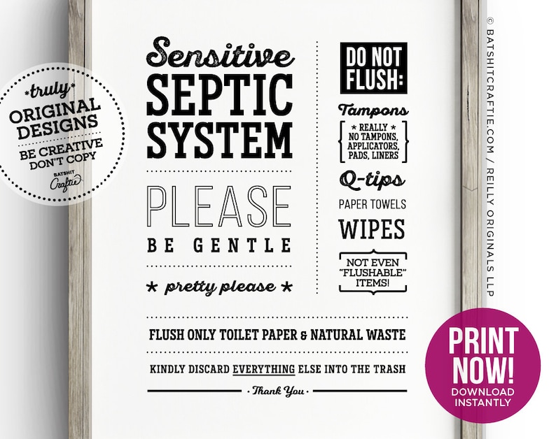Septic System Sign PRINTABLE Art Cute Bathroom Poster - Etsy