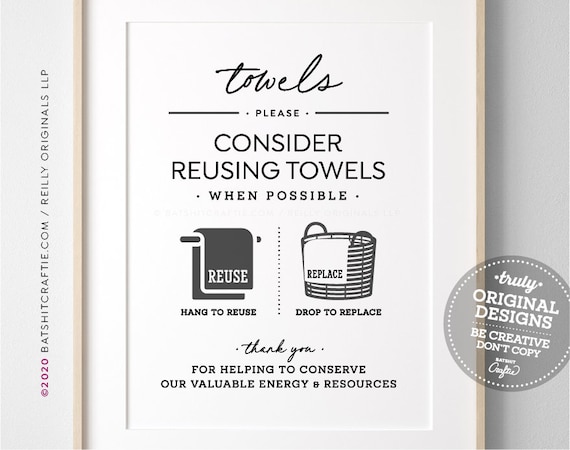 Please Consider Reusing Towels Printable Sign Conserve | Etsy