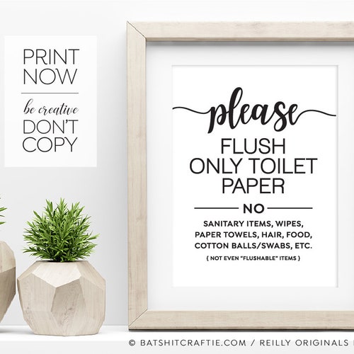 Cute Flush Only Toilet Paper PRINTABLE Bathroom Sign Many - Etsy