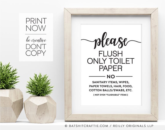 Cute Flush Only Toilet Paper PRINTABLE Bathroom Sign for - Etsy