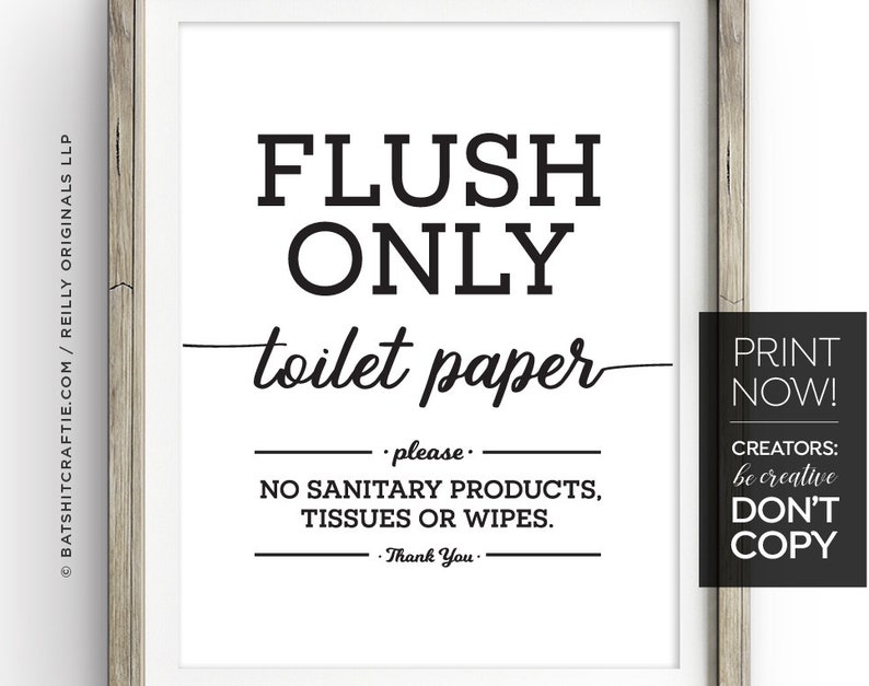 Flush Only Toilet Paper Printable Bathroom Sign Cute Elegant - Etsy