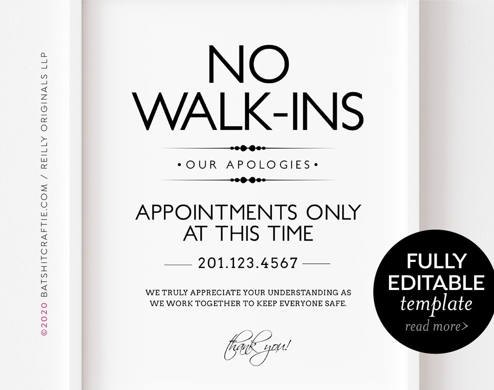 No Walk-ins 8x10 Editable Template Add logo text | Etsy
