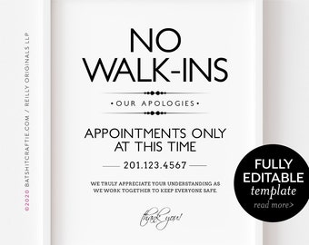 No Walk Ins Appointment Only - Etsy