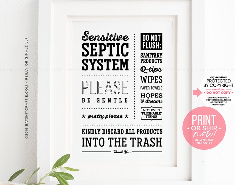 Septic Tank System Bathroom Sign ~ Ready to Print Instantly or Ship ...