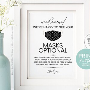 Masks Optional PRINTABLE SIGN ~ Instantly Print + Display ~ Many Sizes ...