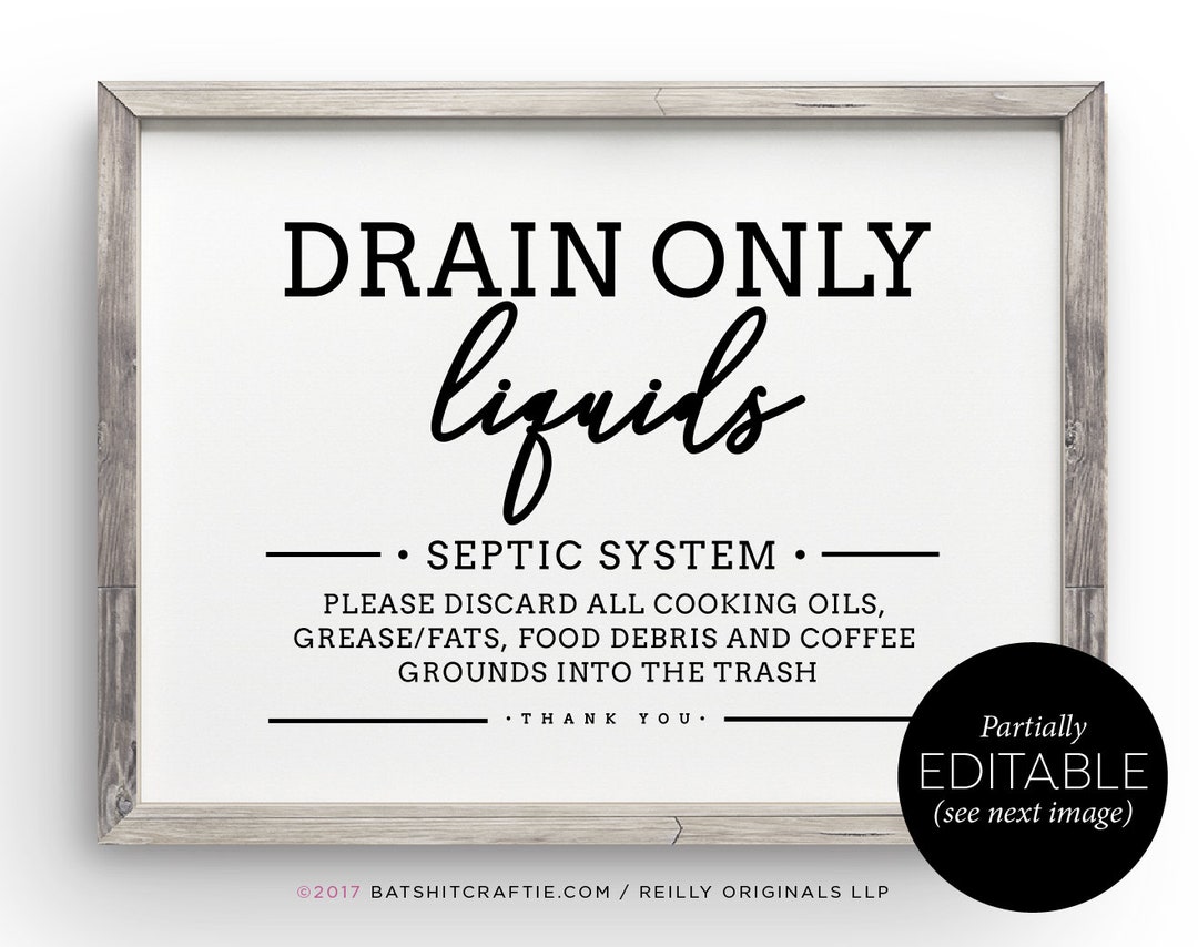 Editable Template ~ Drain Only Liquids, No Food Debris Coffee Grounds ...