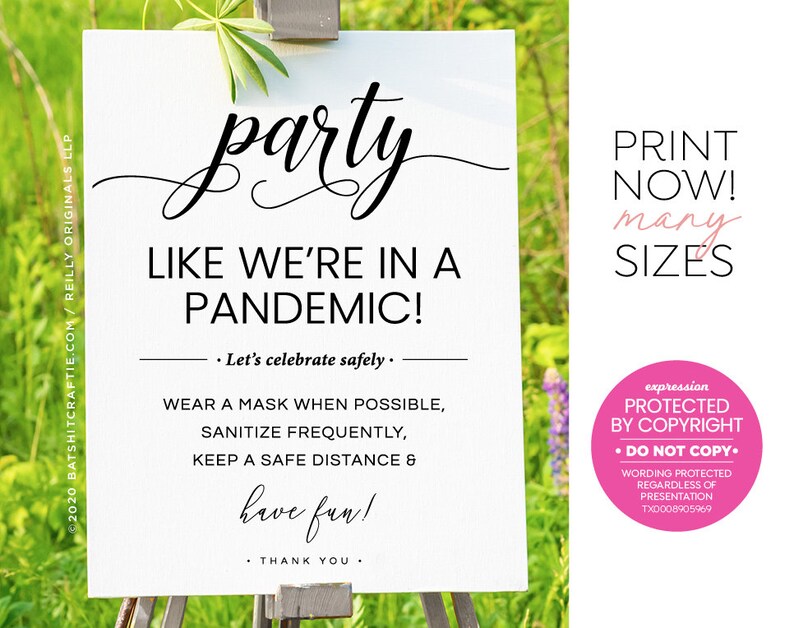 Party Like We're in a Pandemic Printable Sign ~ Instant Download (NOT ...