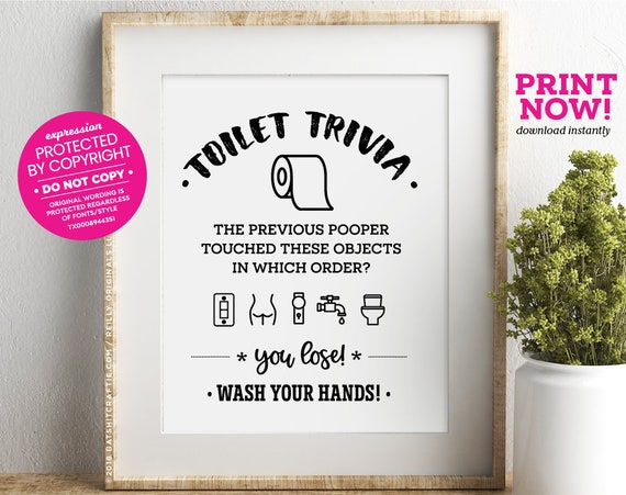 Printable Funny Bathroom Sign Toilet Trivia You Lose Wash - Etsy