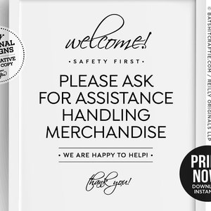 Please Ask for Assistance Handling Merchandise PRINTABLE SIGN ~ Modern ...