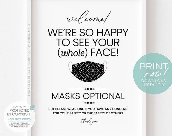 Cute Masks Optional PRINTABLE Happy to See Your Whole Face - Etsy