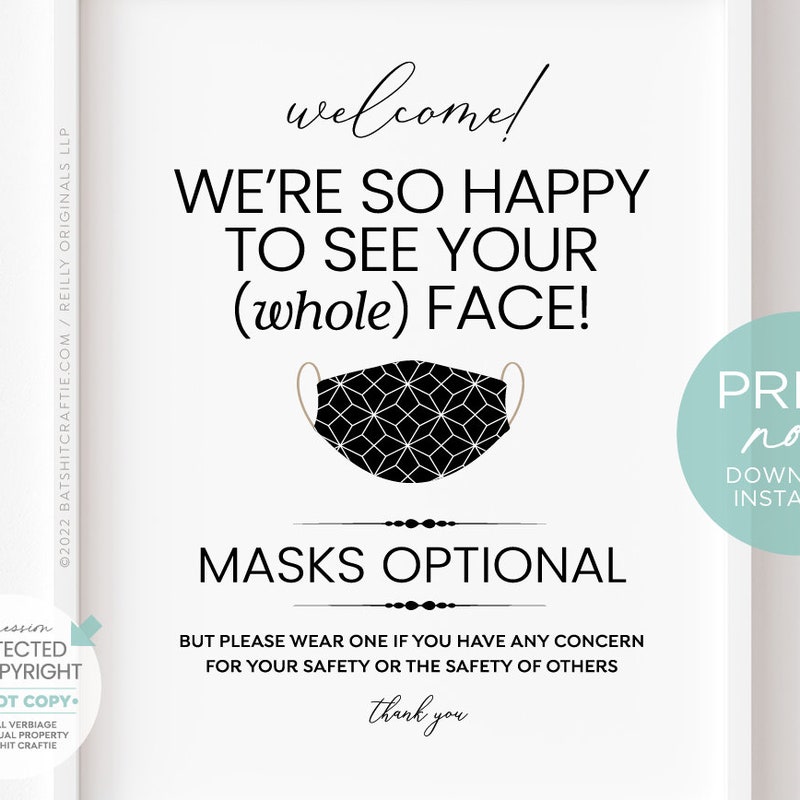 Masks Optional Sign - Etsy