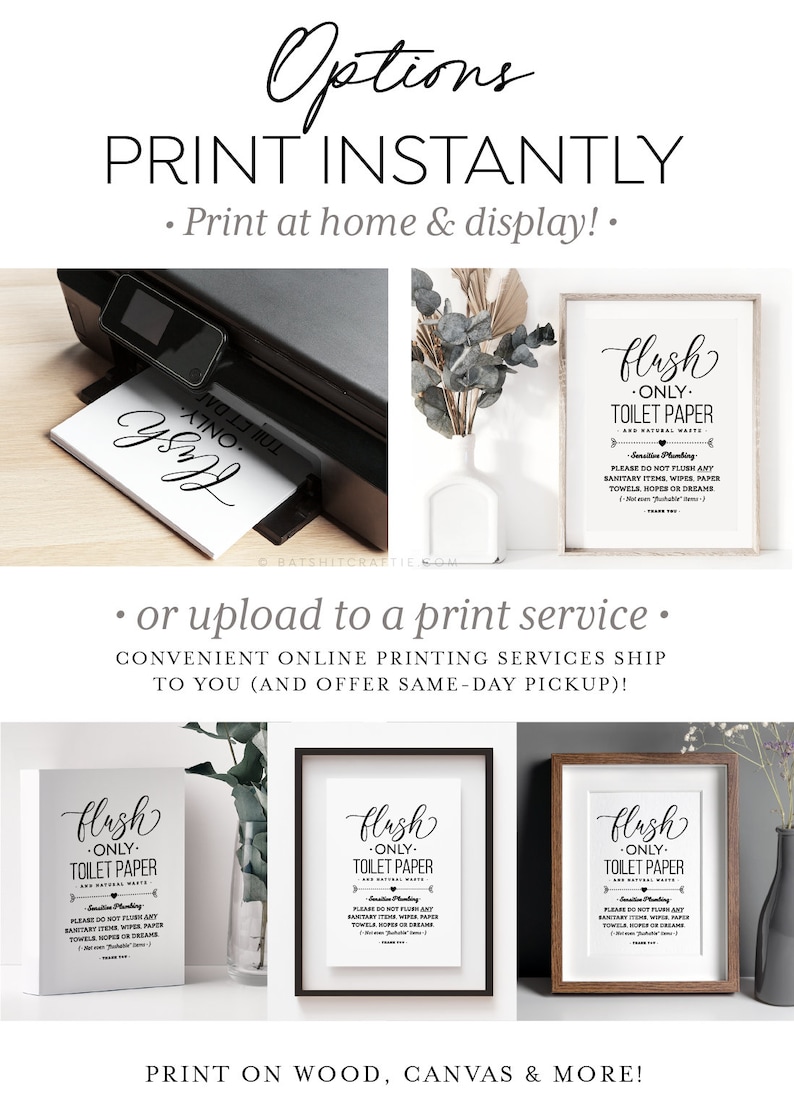 Cute Flush Only Toilet Paper & Natural Waste Bathroom Sign ~ Print or ...