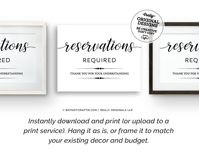 Reservations Required PRINTABLE Sign ~ Salon Restaurant Poster Please ...
