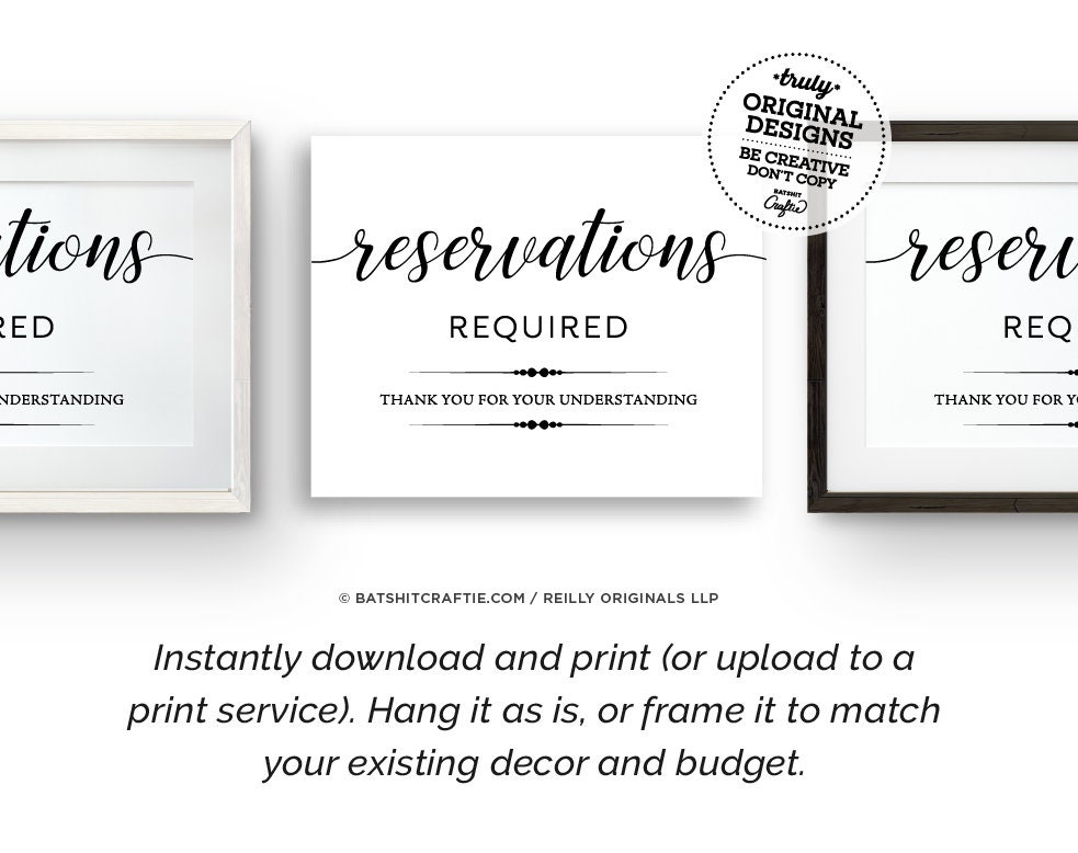 Reservations Required PRINTABLE Sign ~ Salon Restaurant Poster Please ...