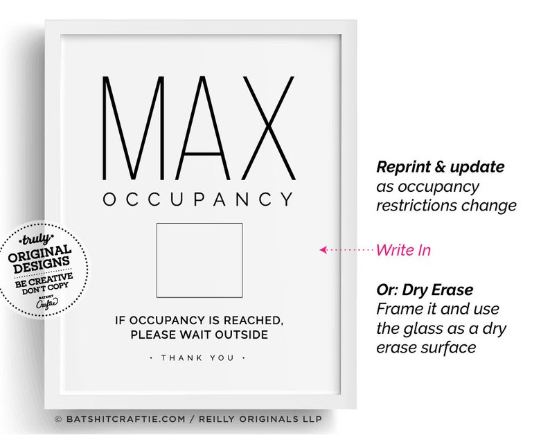 Maximum Occupancy PRINTABLE SIGN ~ Fill in ~ Modern Simple Poster for ...