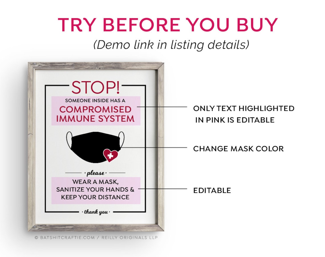 EDITABLE STOP Immunocompromised Person Inside Printable Sign - Etsy