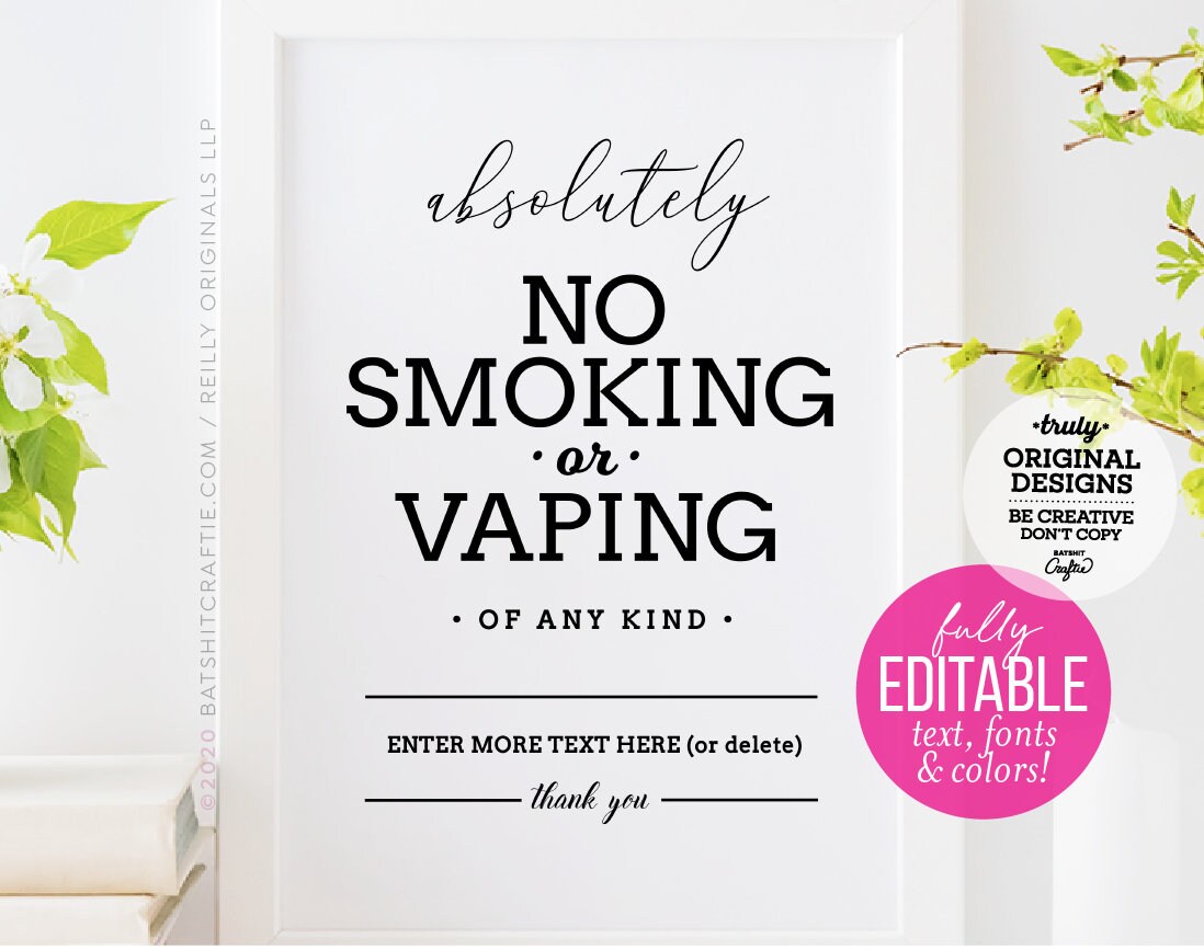 No Smoking or Vaping Editable Template ~ Customize Text With Additional ...