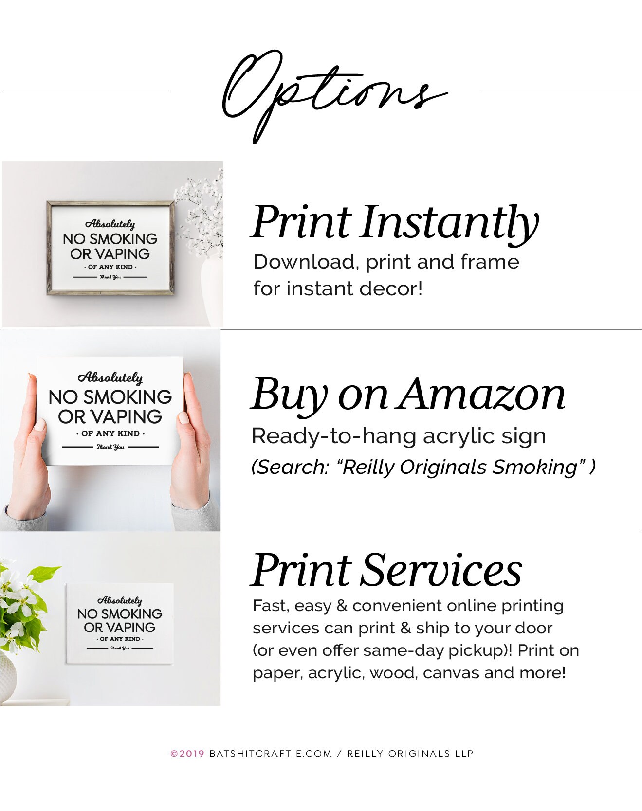 Elegant No Smoking Sign ~ Ready to Ship or Print at Home Instantly ...