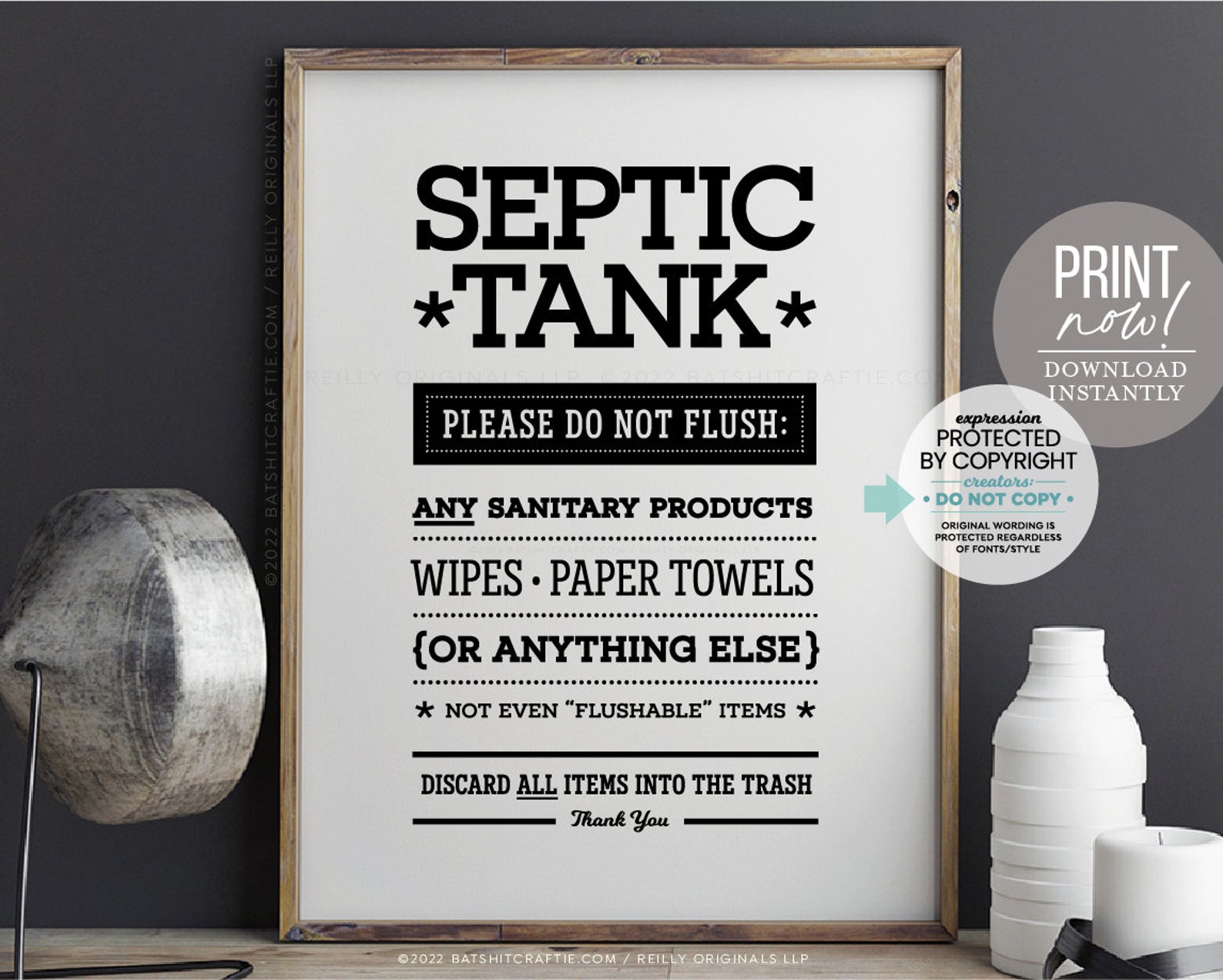 Septic Tank Bathroom Sign INSTANT DOWNLOAD PRINTABLE System Do - Etsy