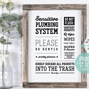 Sensitive Plumbing Bathroom Sign Ready to Print Instantly or - Etsy