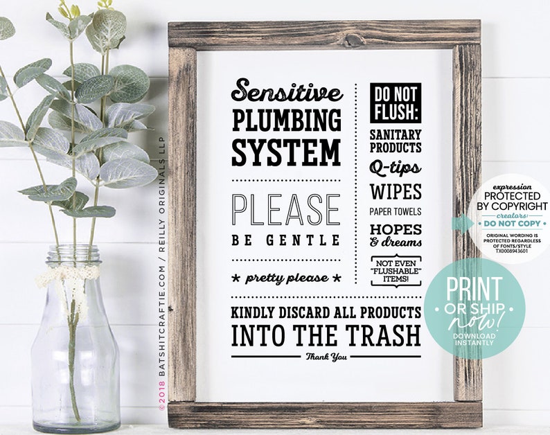 Sensitive Plumbing Bathroom Sign Ready to Print Instantly or - Etsy