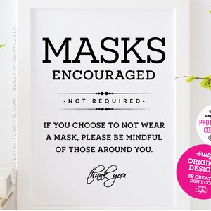 Masks Encouraged Not Required PRINTABLE SIGN Elegant Modern Poster for ...