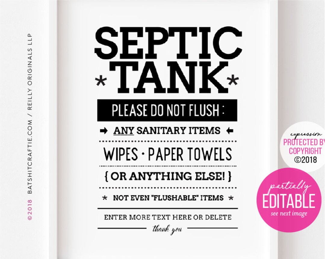 Editable Template ~ Septic Tank Printable Bathroom Sign ~ Do Not Flush ...