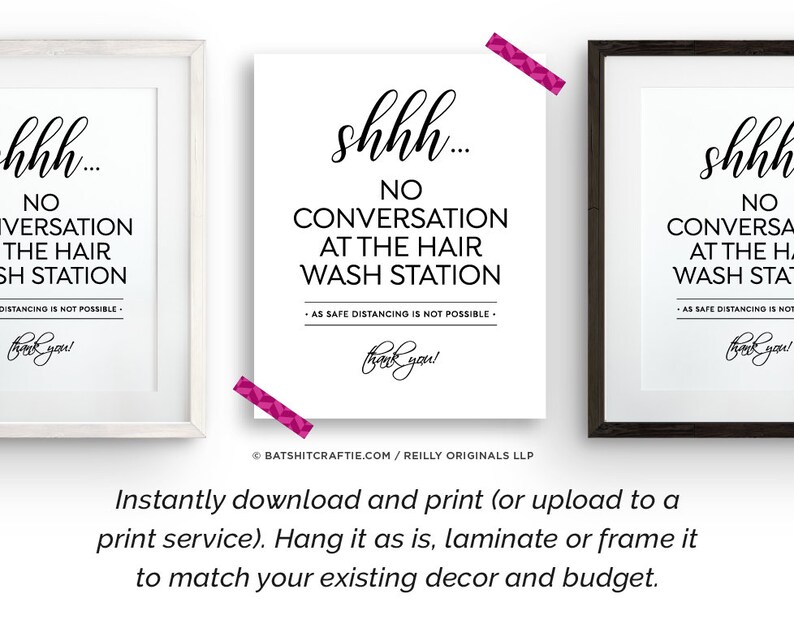 Shhh No Conversation at Hair Wash Station PRINTABLE SIGN - Etsy