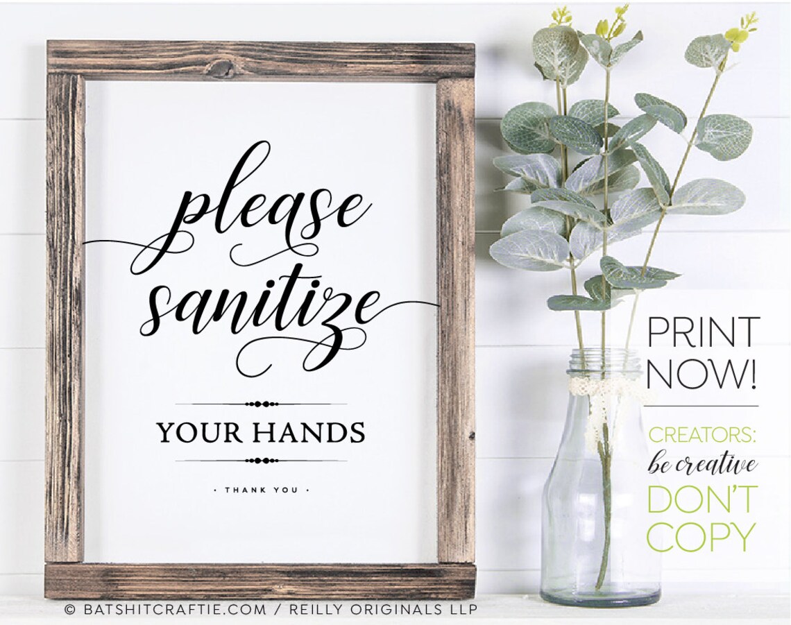 Please Sanitize Elegant PRINTABLE Sign Casual Modern Script | Etsy
