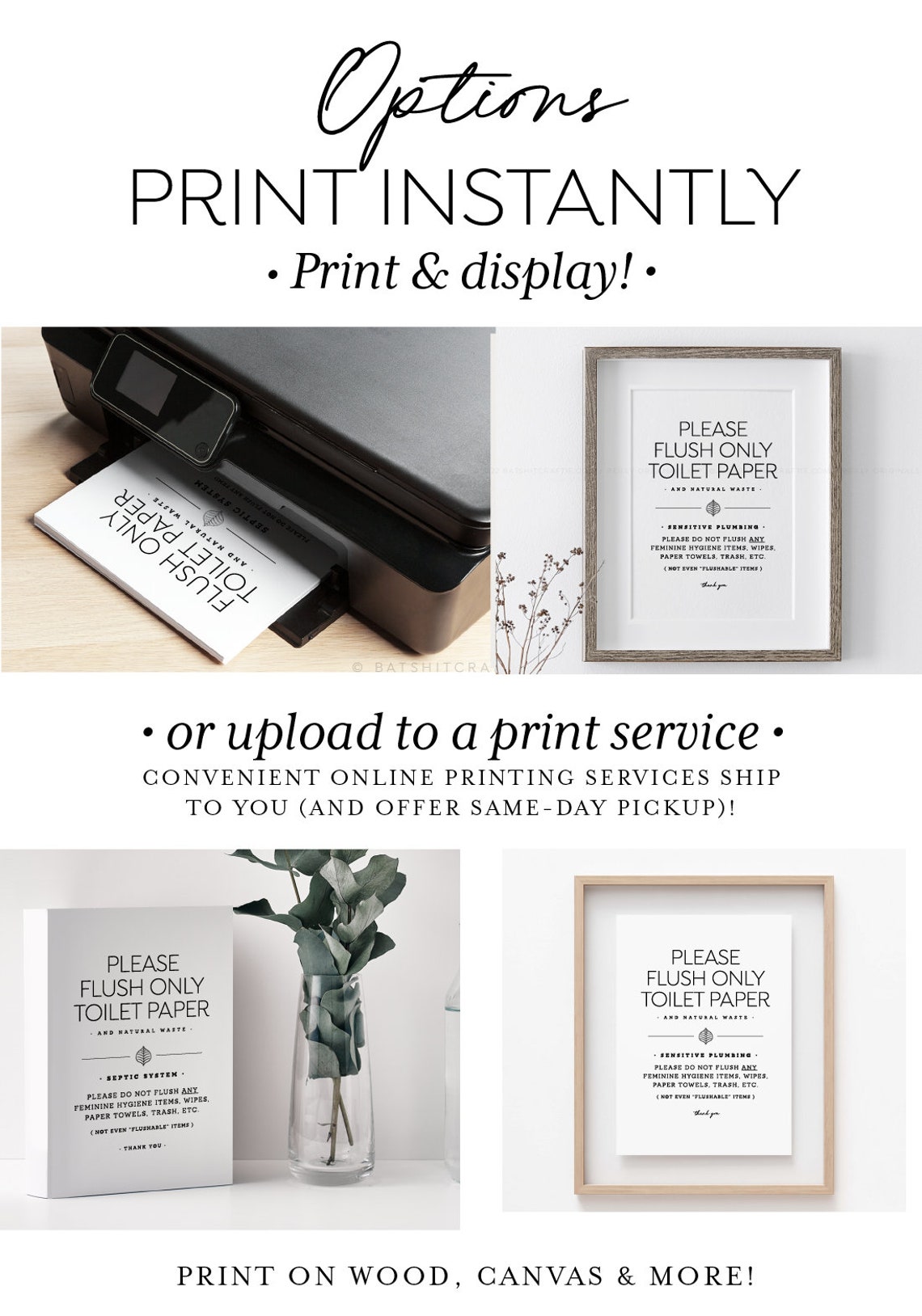 Flush Only Toilet Paper & Natural Waste Printable Sign ~ Modern ...