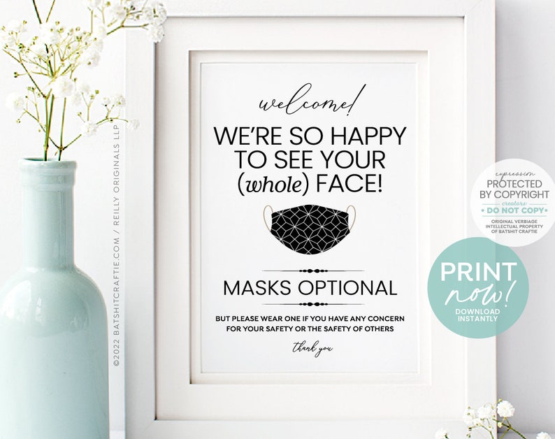 Cute Masks Optional PRINTABLE Happy to See Your Whole Face - Etsy