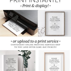 Flush Only Toilet Paper & Natural Waste Printable Sign Modern, Elegant ...