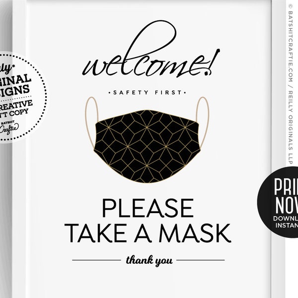 Please Take a Mask PRINTABLE sign ~ modern and elegant script poster ...