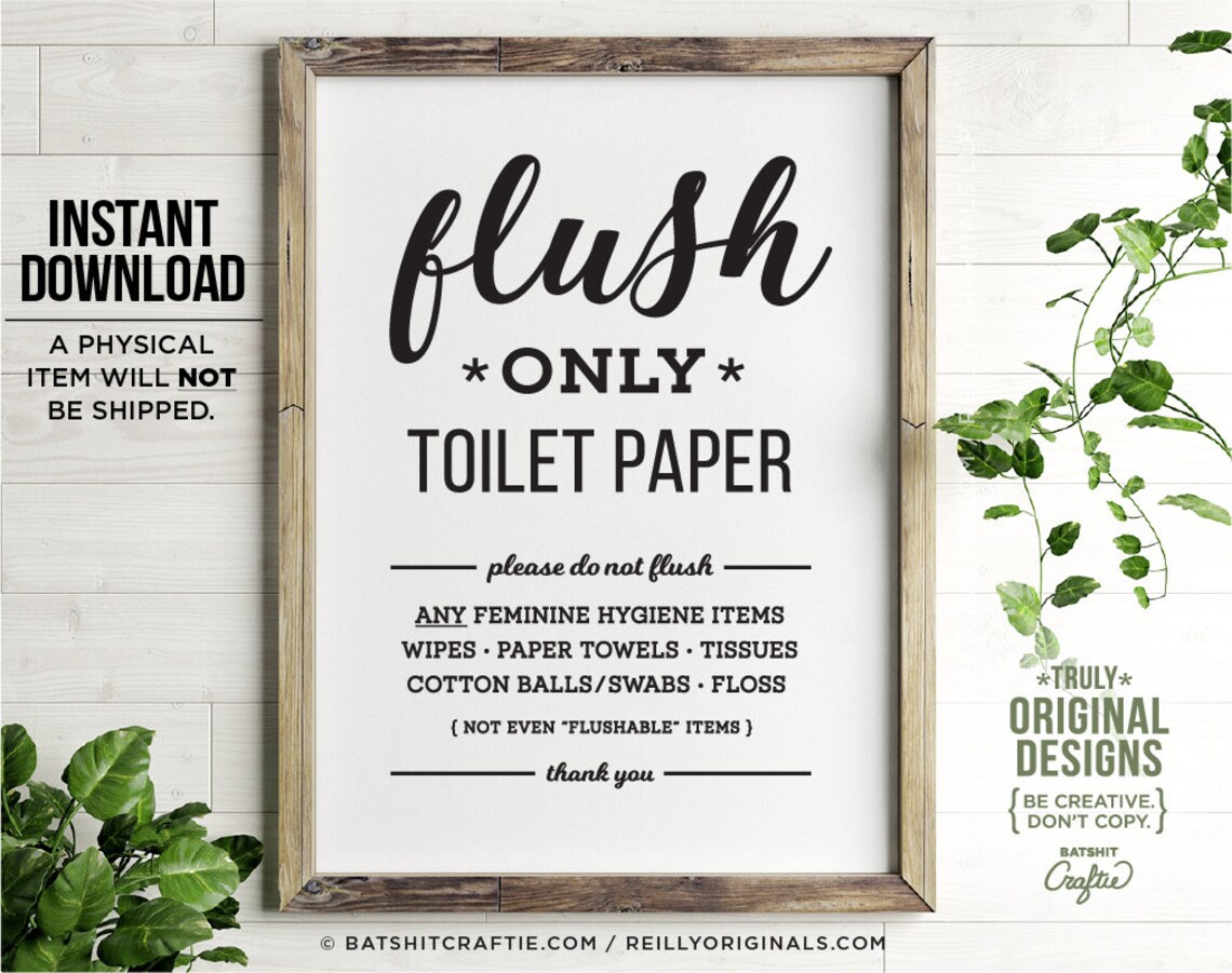 PRINTABLE Bathroom Sign Flush Only Toilet Paper Sensitive | Etsy