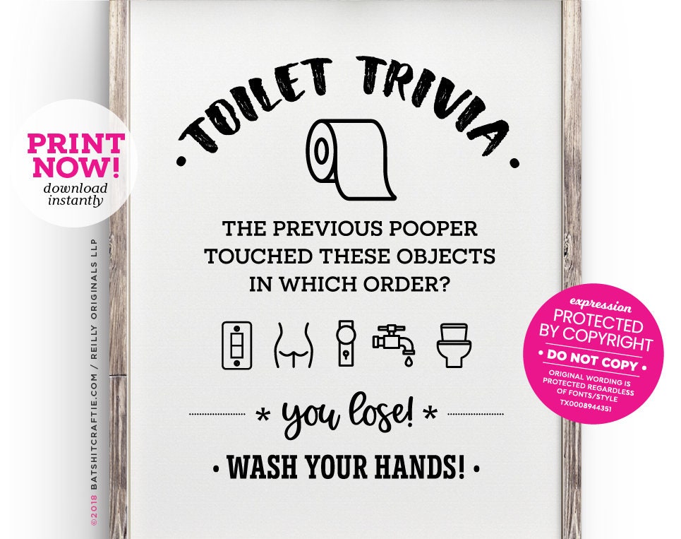 Printable Funny Bathroom Sign Toilet Trivia You Lose Wash - Etsy