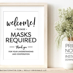 Welcome Masks Required PRINTABLE Sign Cute Script Poster for - Etsy