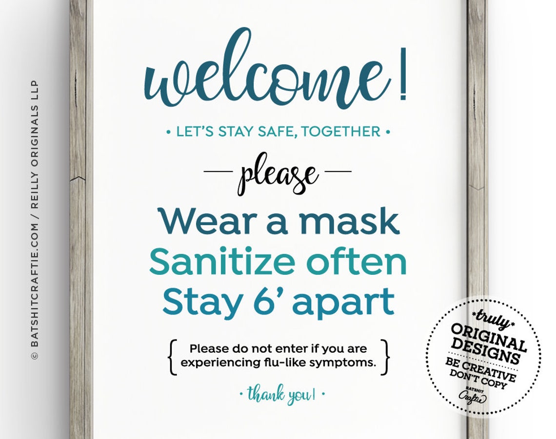 Cute Wear Mask Sanitize Social Distance PRINTABLE SIGN | Etsy