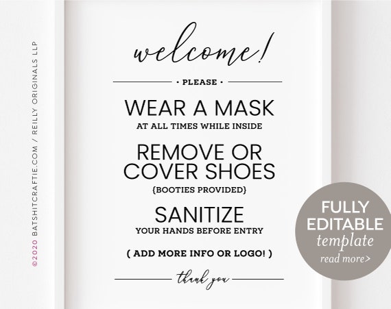 Fully Editable PRINTABLE SIGN Wear Mask Remove or Cover | Etsy