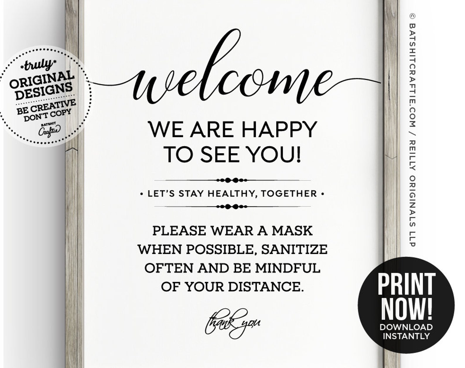Please Wear a Mask Sanitize Distance PRINTABLE Sign ~ Boutique ...