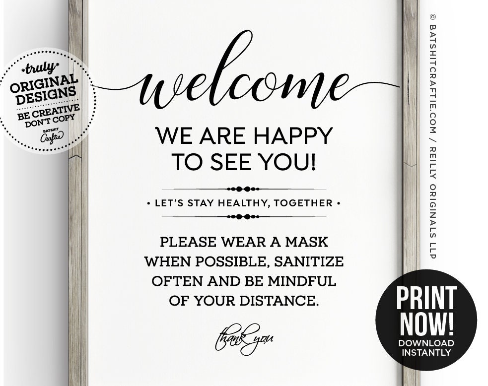 Please Wear a Mask Sanitize Distance PRINTABLE Sign ~ Boutique ...