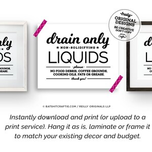 Drain Only Non-solidifying Liquids PRINTABLE Kitchen Sink Sign No Food ...