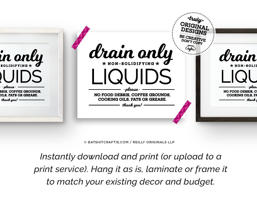 Drain Only Non-solidifying Liquids PRINTABLE Kitchen Sink Sign | Etsy