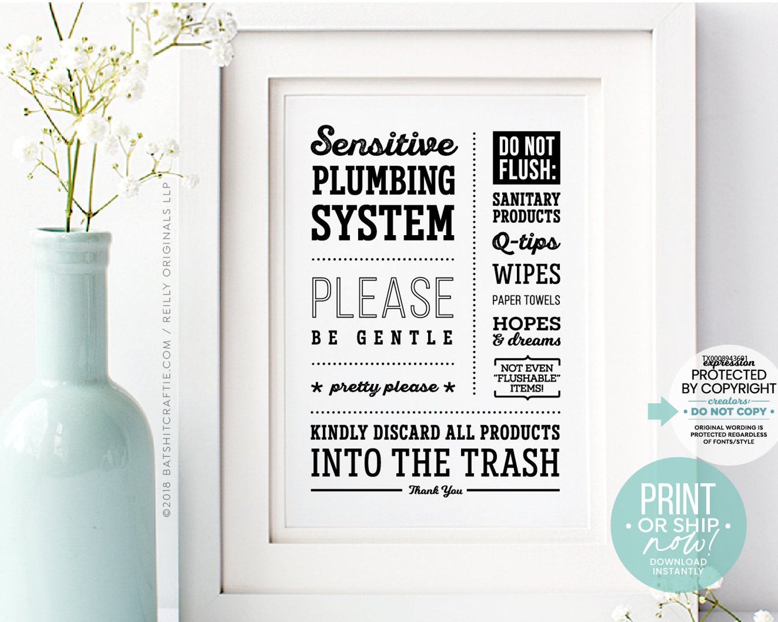 Sensitive Plumbing Bathroom Sign Ready to Print Instantly or - Etsy